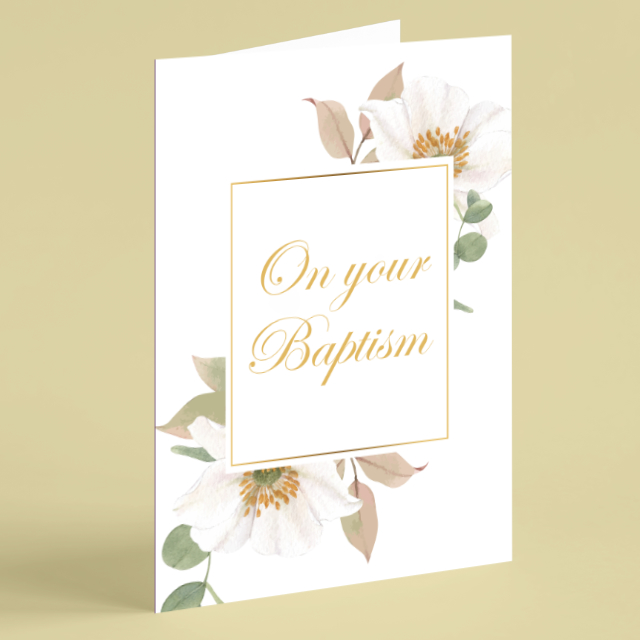 White floral baptism card - Beebooh